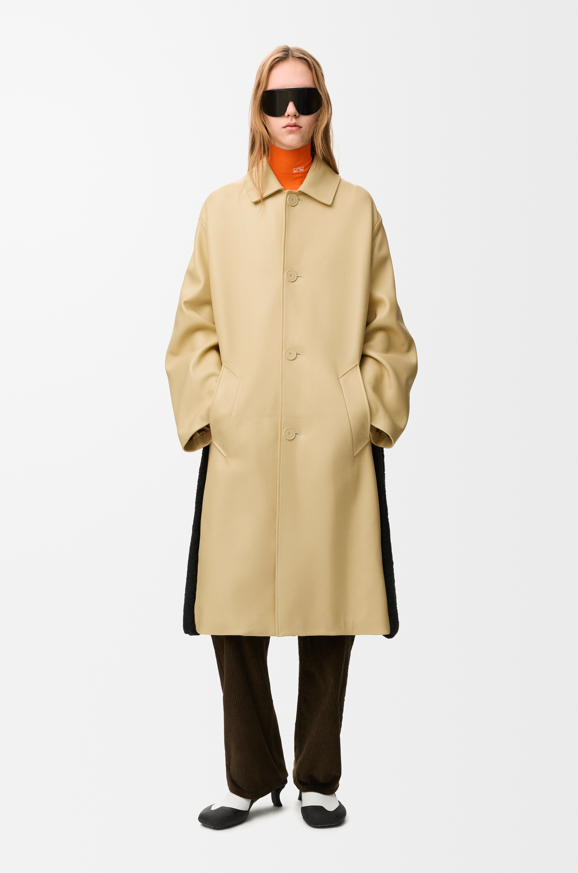 LOEWE LOEWE Nappa Lambskin Coat with Shearling Trim
